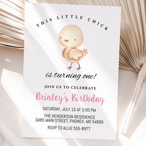 Chicken Birthday Invitation Template, Girl, Editable, Farm Party Invite ...