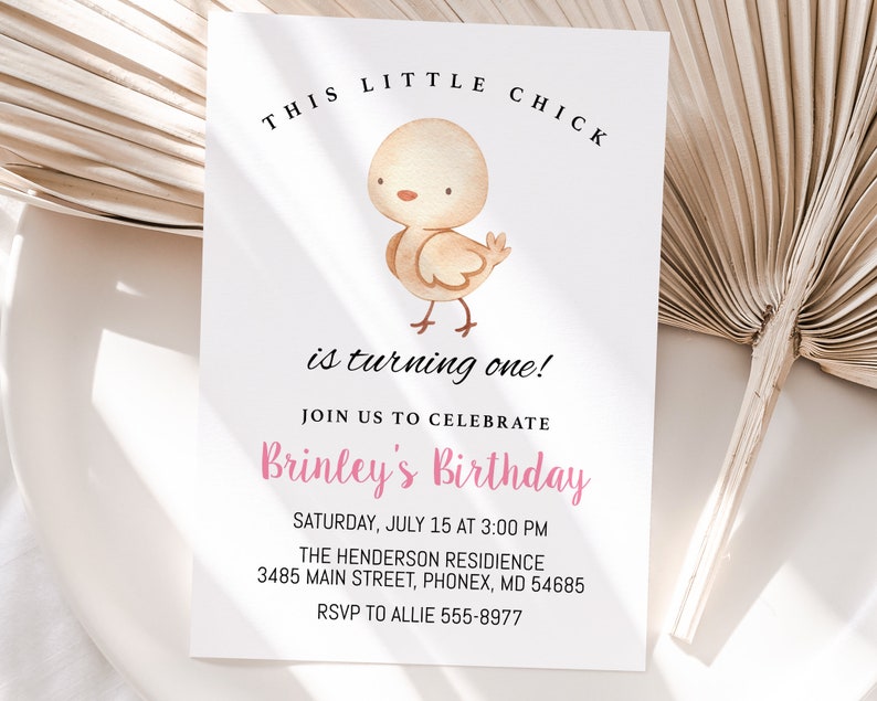 Chicken Birthday Invitation Template, Girl, Editable, Farm Party Invite ...