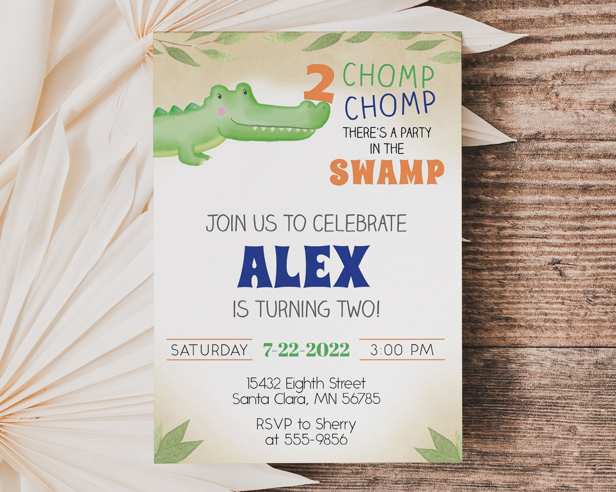 Alligator Birthday Invitation Editable Template: 2nd Birthday (digital ...