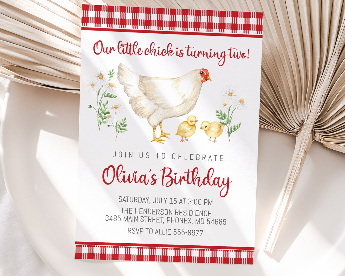 Chicken Birthday Invitation Template Daisy Flowers Girl Our - Etsy