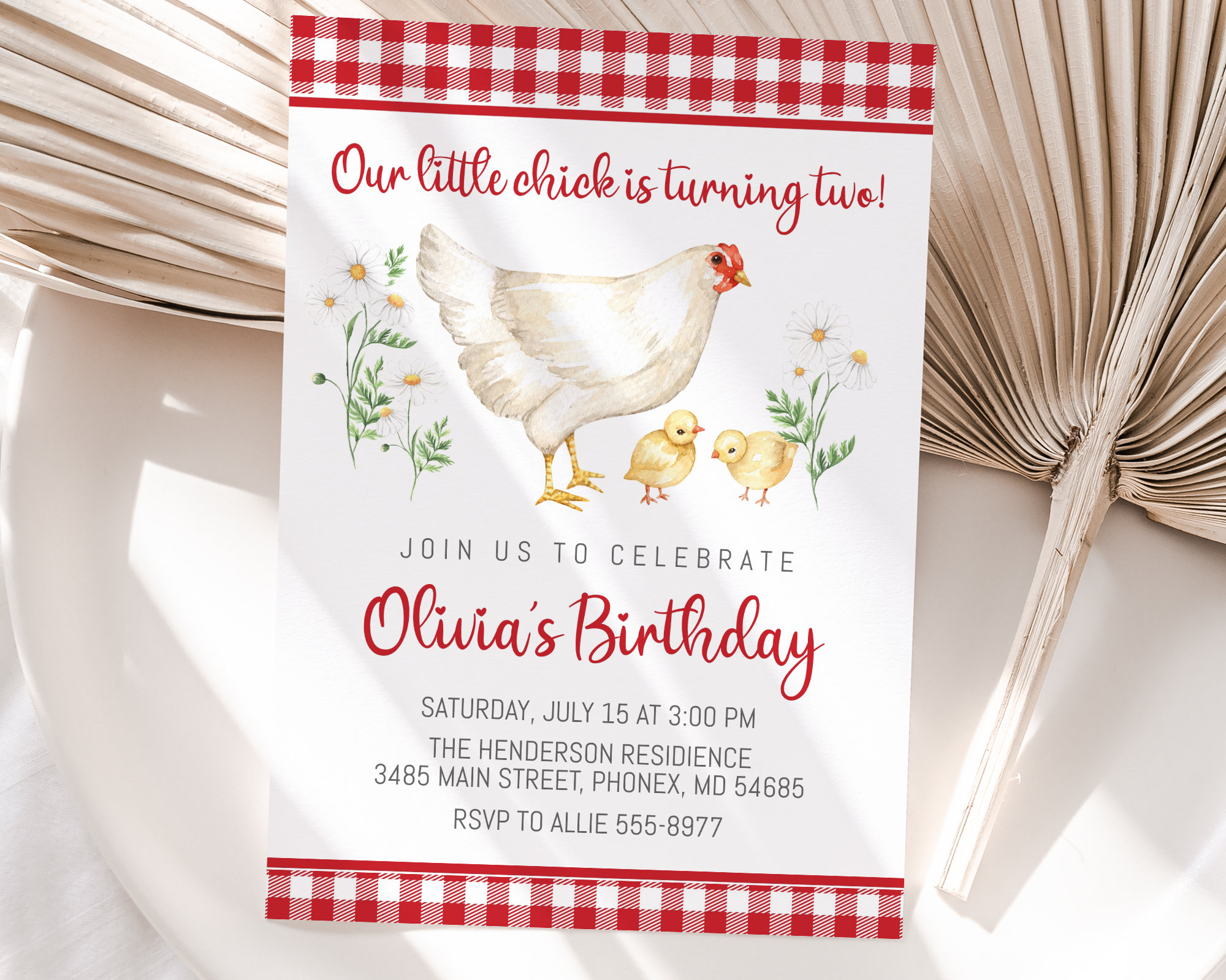 Chicken Birthday Invitation Template Daisy Flowers Girl Our - Etsy