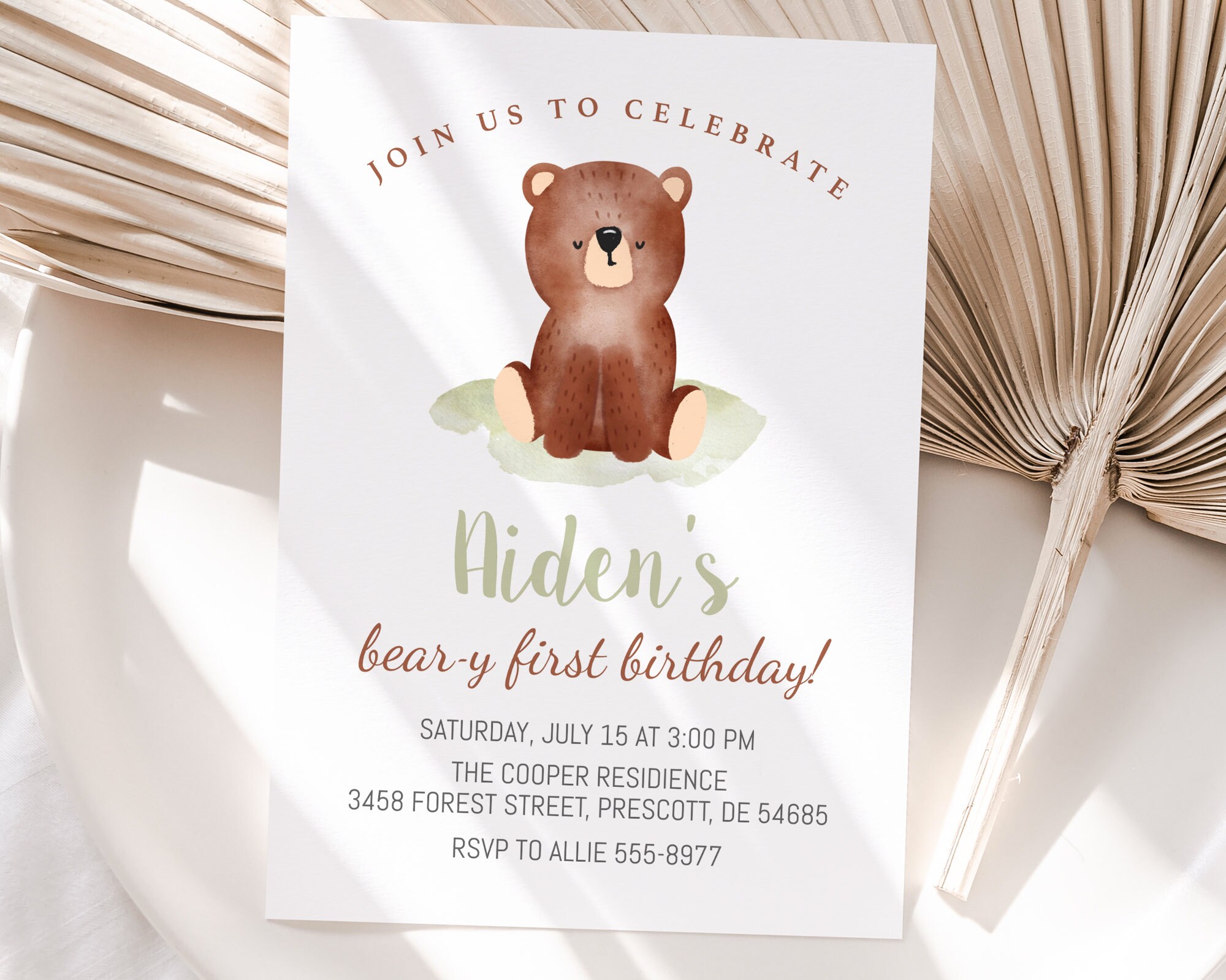 Bear-y First Birthday Invitation Template, Bear First Birthday ...