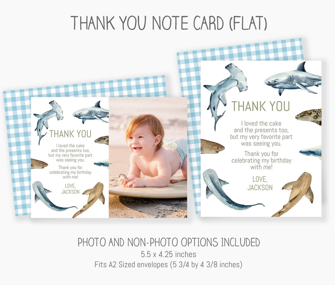 Sharks Thank You Note Printable Template 4.25 X 5.5 Inches Ocean ...