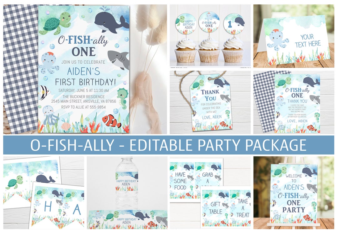 Ofishally One Blue Party Package Bundle With Cute Ocean Animals ...