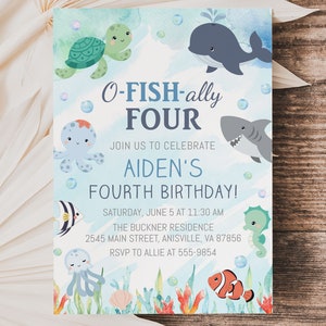 O-fish-ally Four Birthday Invitation: Under the Sea Animals (editable ...