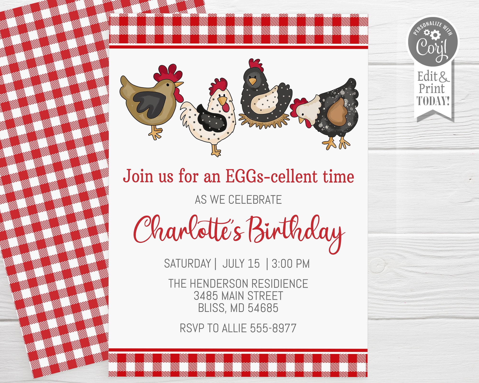 Chicken Birthday Invitation, Cluck Cluck, Girl, Editable, Farm Party ...