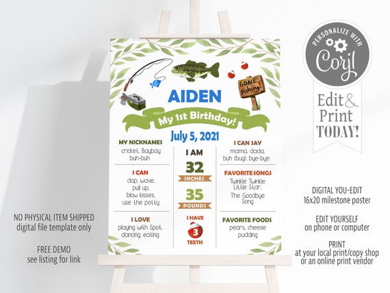 Fishing Milestone Sign, 16x20, Birthday Milestone, Fish, You Print DIY ...