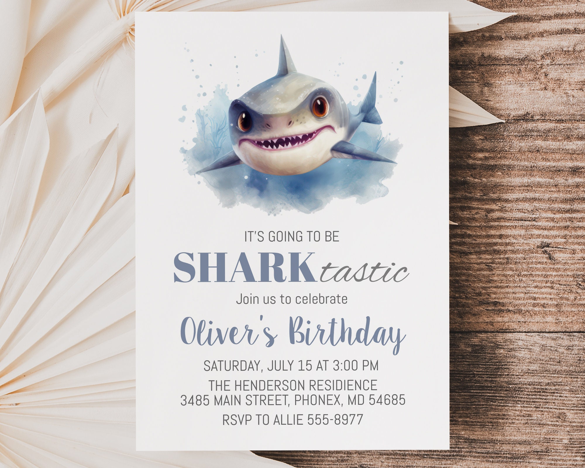 Shark Invitation, Sharktastic Birthday, Boy, Cute Shark, Editable ...