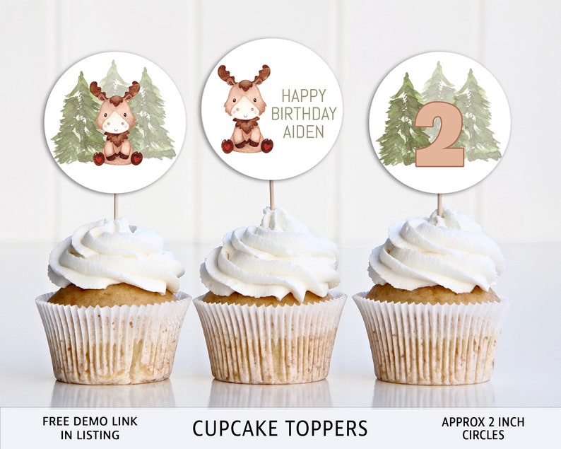 Moose Cupcake Toppers, Editable, Forest Animals, Circle Toppers Label ...