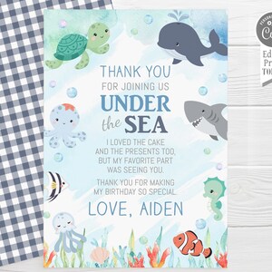 Cute Ocean Animals Thank You Note Editable Photo and - Etsy