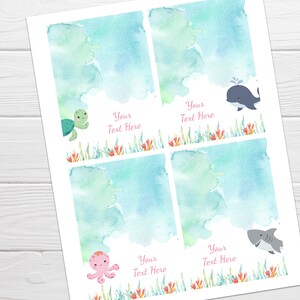 Ocean Animals Table Tent Label, Turtle, Whale, Seahorse, Fish, Girl ...