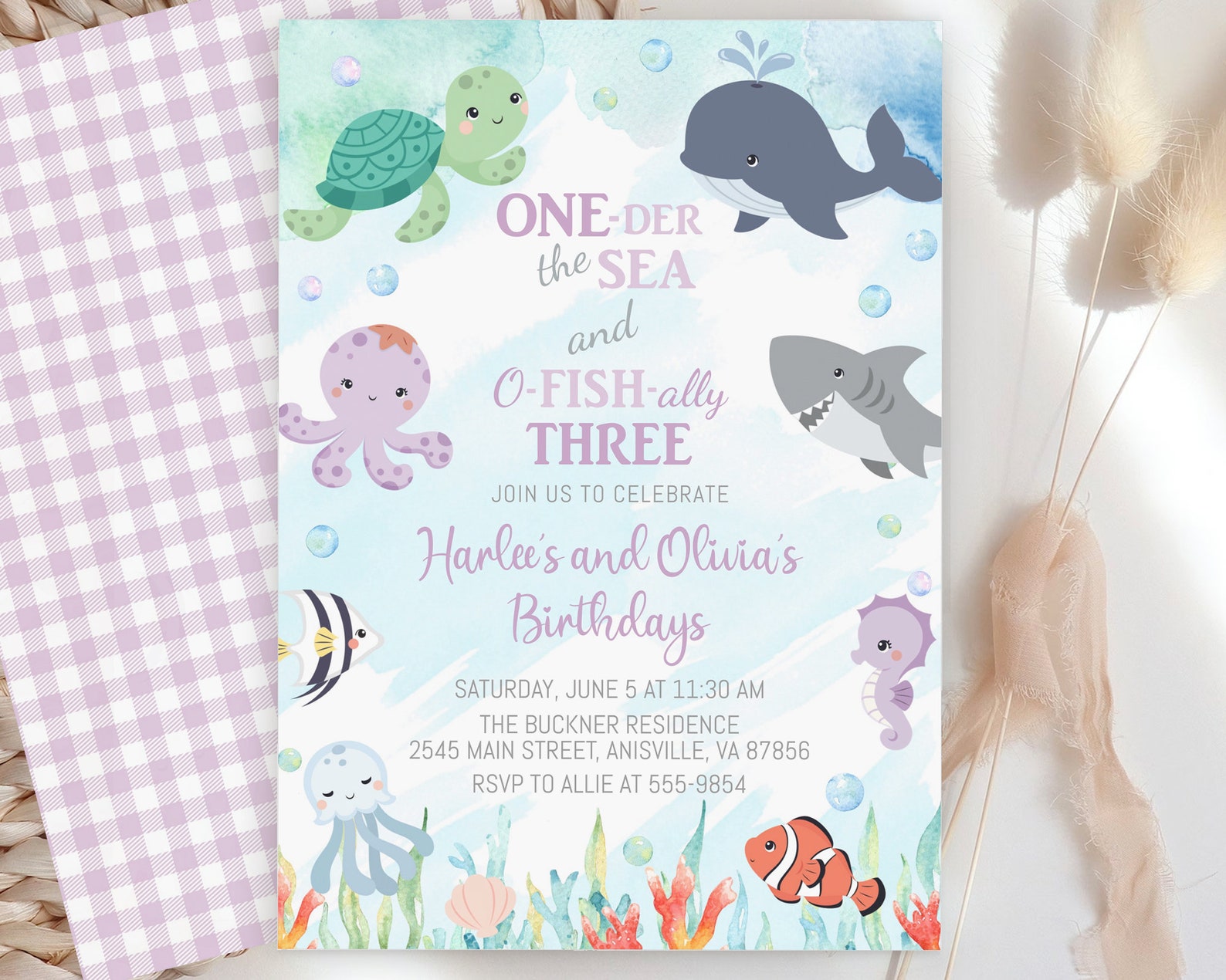 Dual Ocean Party Invitation Template, Editable, Oneder the Sea and ...