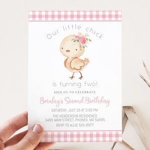 Chicken Birthday Invitation Template, Baby Chick With Flowers Girl ...