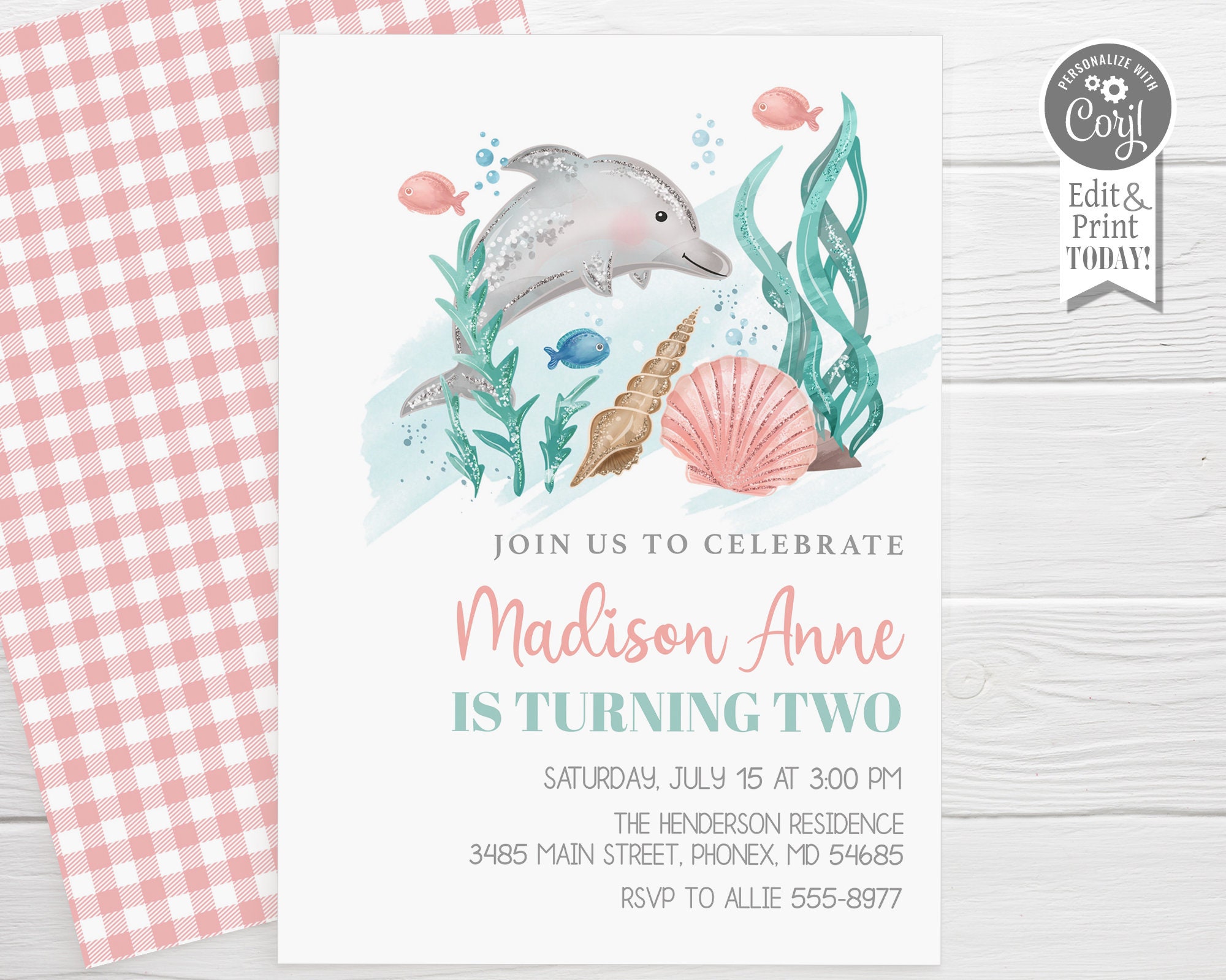 Dolphin Birthday Invitation Template, Ocean Girl Party (digital ...