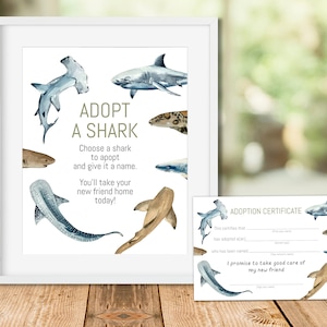 Adopt a Shark Party Activity Set: Editable Certificate & Sign (digital ...