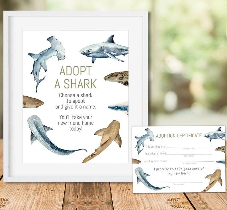 Adopt a Shark Party Activity Set: Editable Certificate & Sign (digital ...