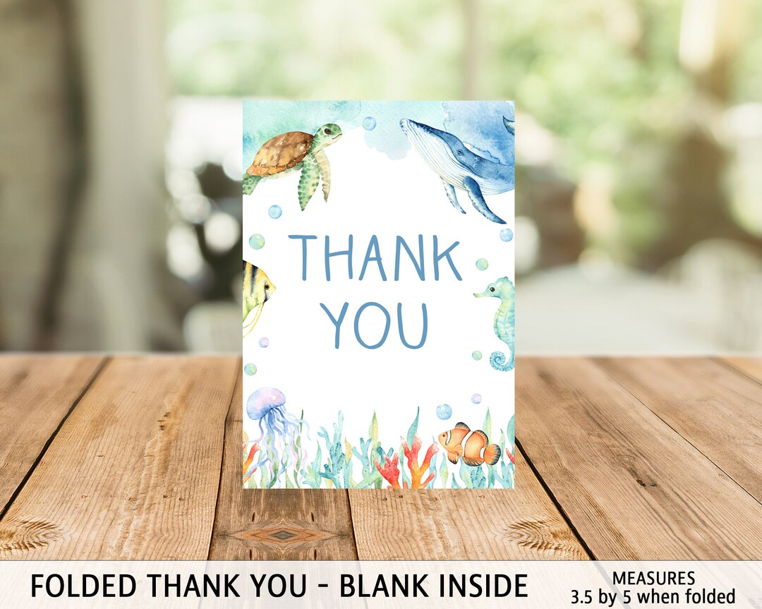 Ocean Animals Thank You Card, Whale, Turtle, Editable (instant Download ...
