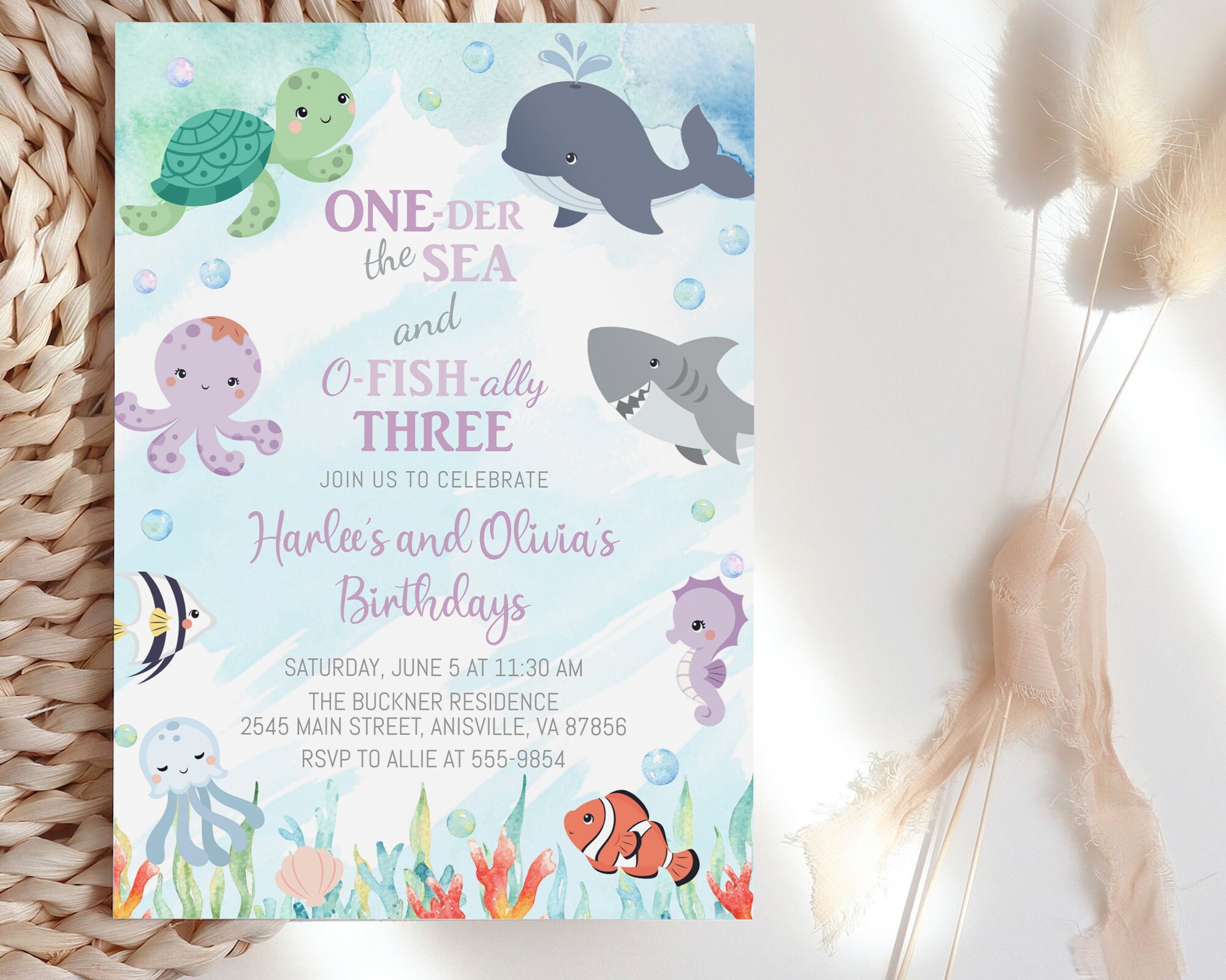 Dual Ocean Party Invitation Template, Editable, Oneder the Sea and ...