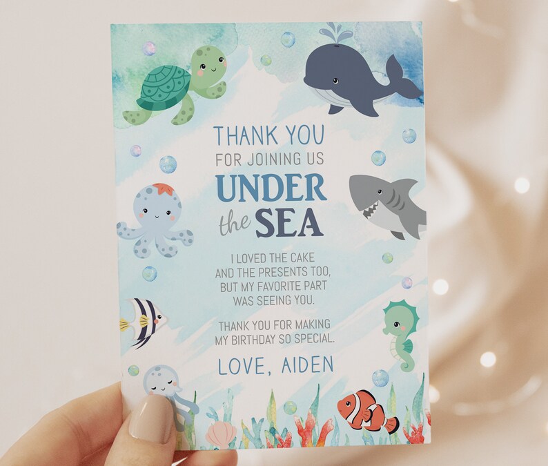 Ocean Thank You Note Printable Template 4.25 X 5.5 Inches Ocean Animals ...