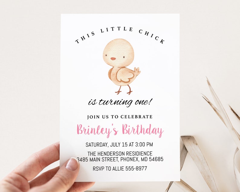 Chicken Birthday Invitation Template, Girl, Editable, Farm Party Invite ...