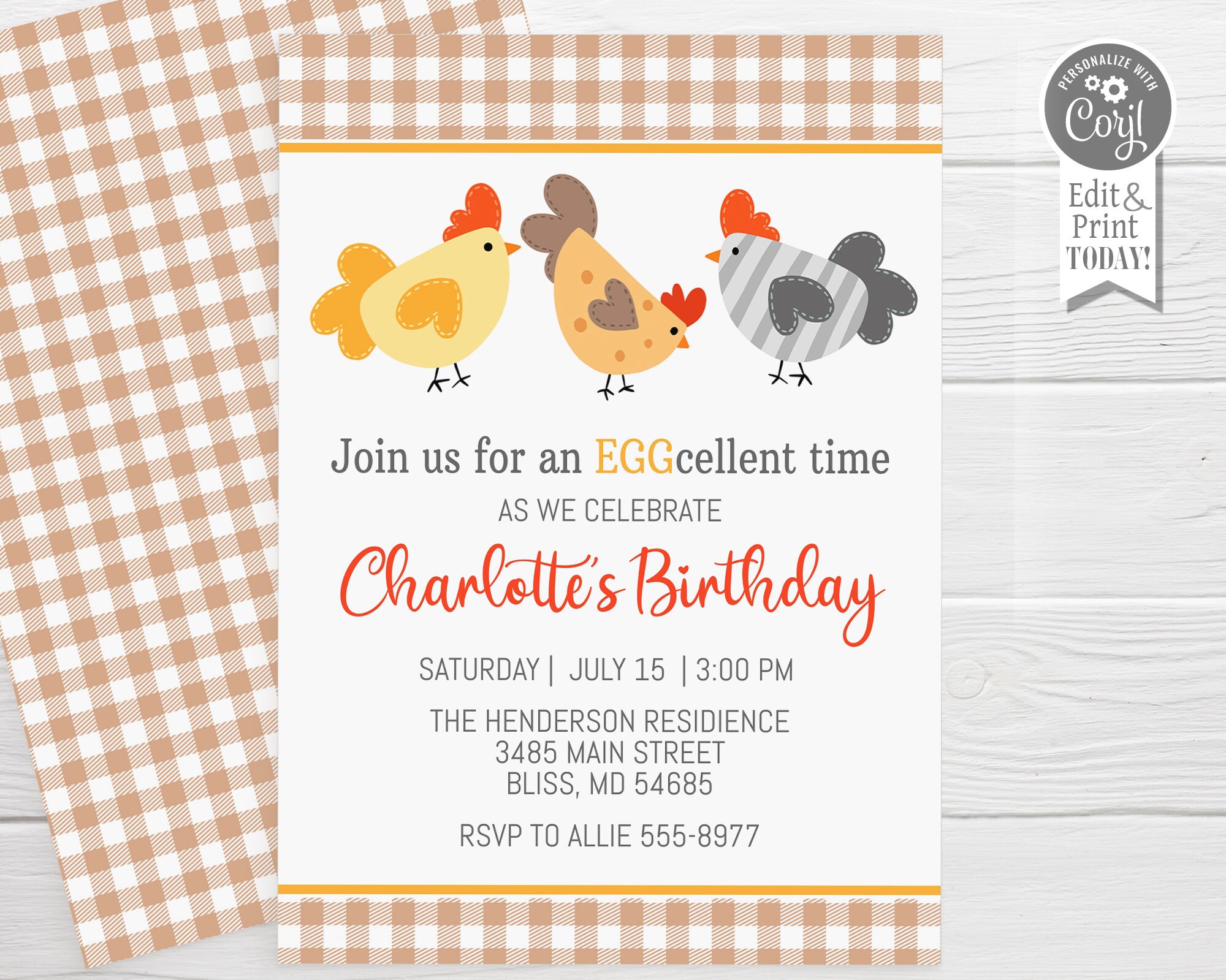 Chicken Birthday Invitation, Cluck Cluck, Girl, Editable, Farm Party ...