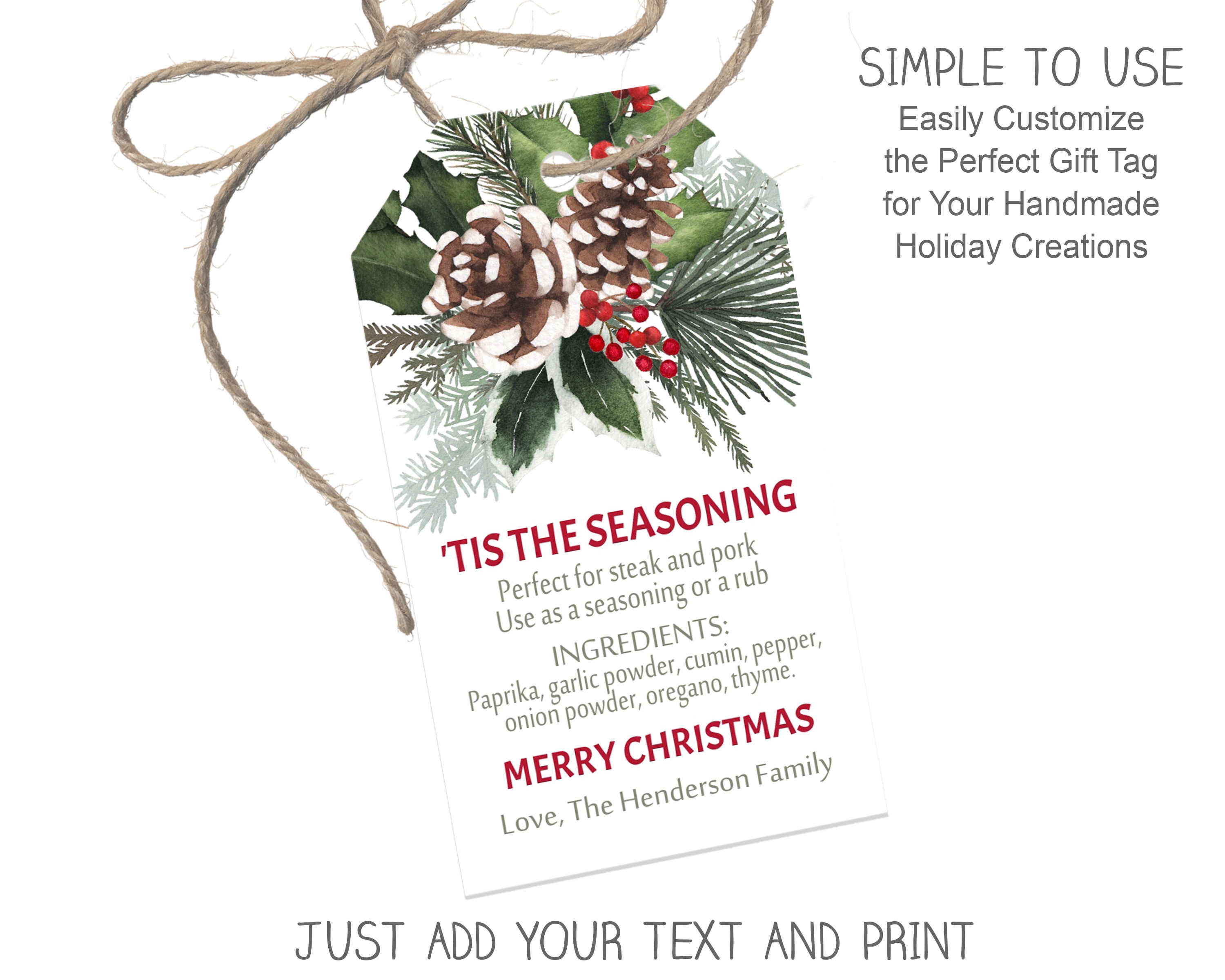 Editable Christmas Seasoning Gift Tags: DIY Spice Hang Tag (instant ...