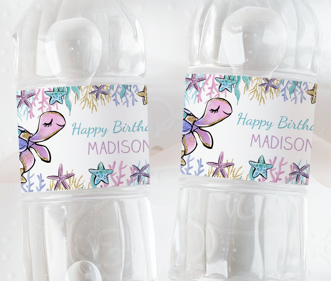 Turtle Water Bottle Wrap, Water Bottle Label With Cute Turtle, Matches ...