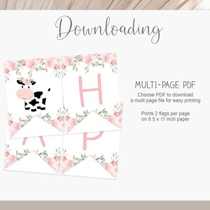 Cow Banner Template, Pink Flowers, Editable Happy Birthday Banner ...