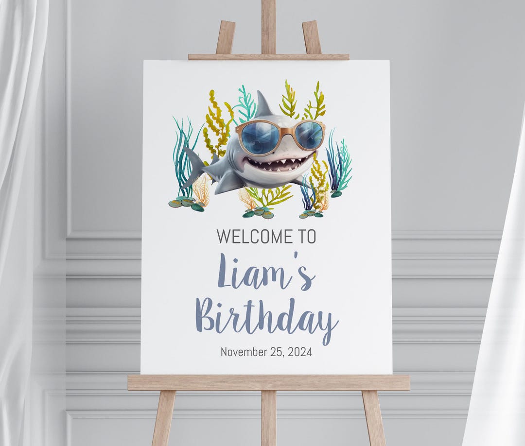 Shark Welcome Sign Editable Template Editable Kids Cute Shark Party ...