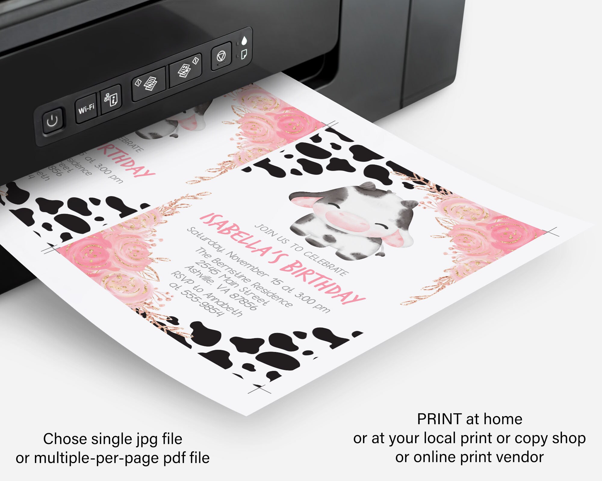 Cow Birthday Invitation Template, Editable Birthday Invitation, Cute ...