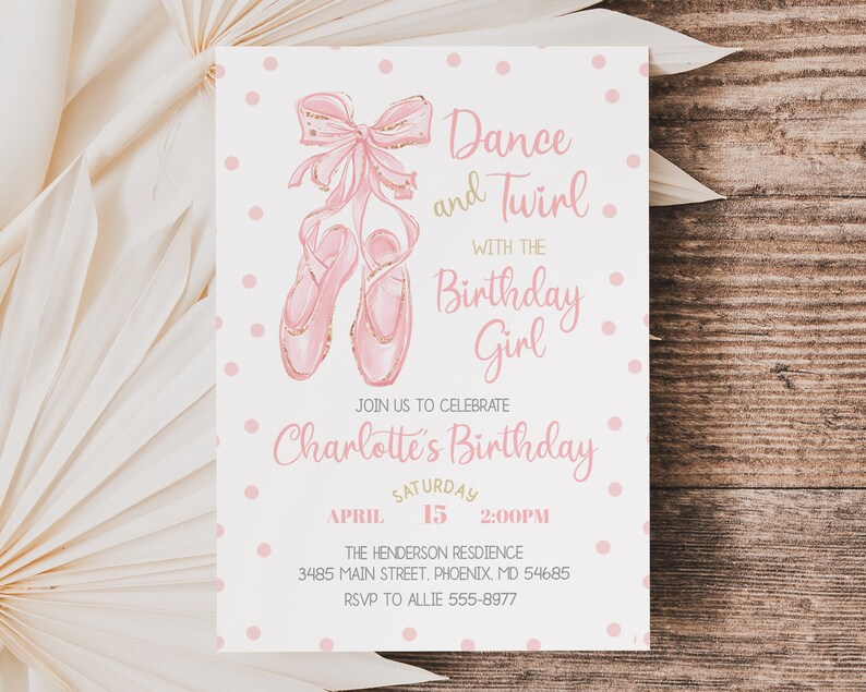 Ballet Slippers Cute Birthday Invitation Editable Ballerina - Etsy