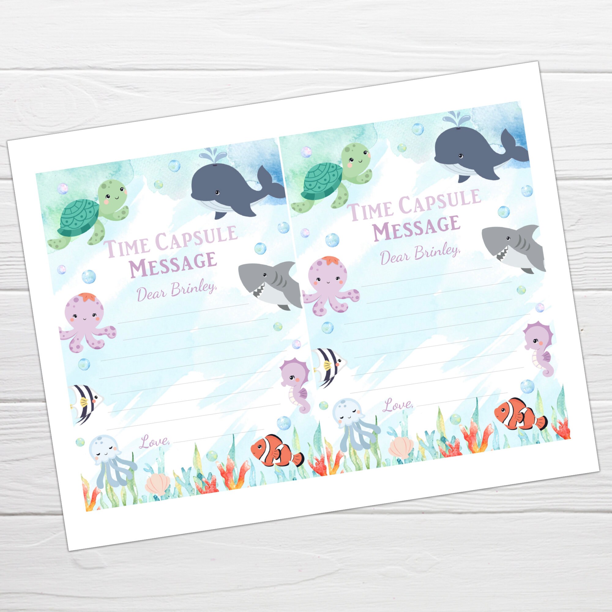 Ocean Animals Time Capsule Set Template, Cute One-der the Sea Editable ...