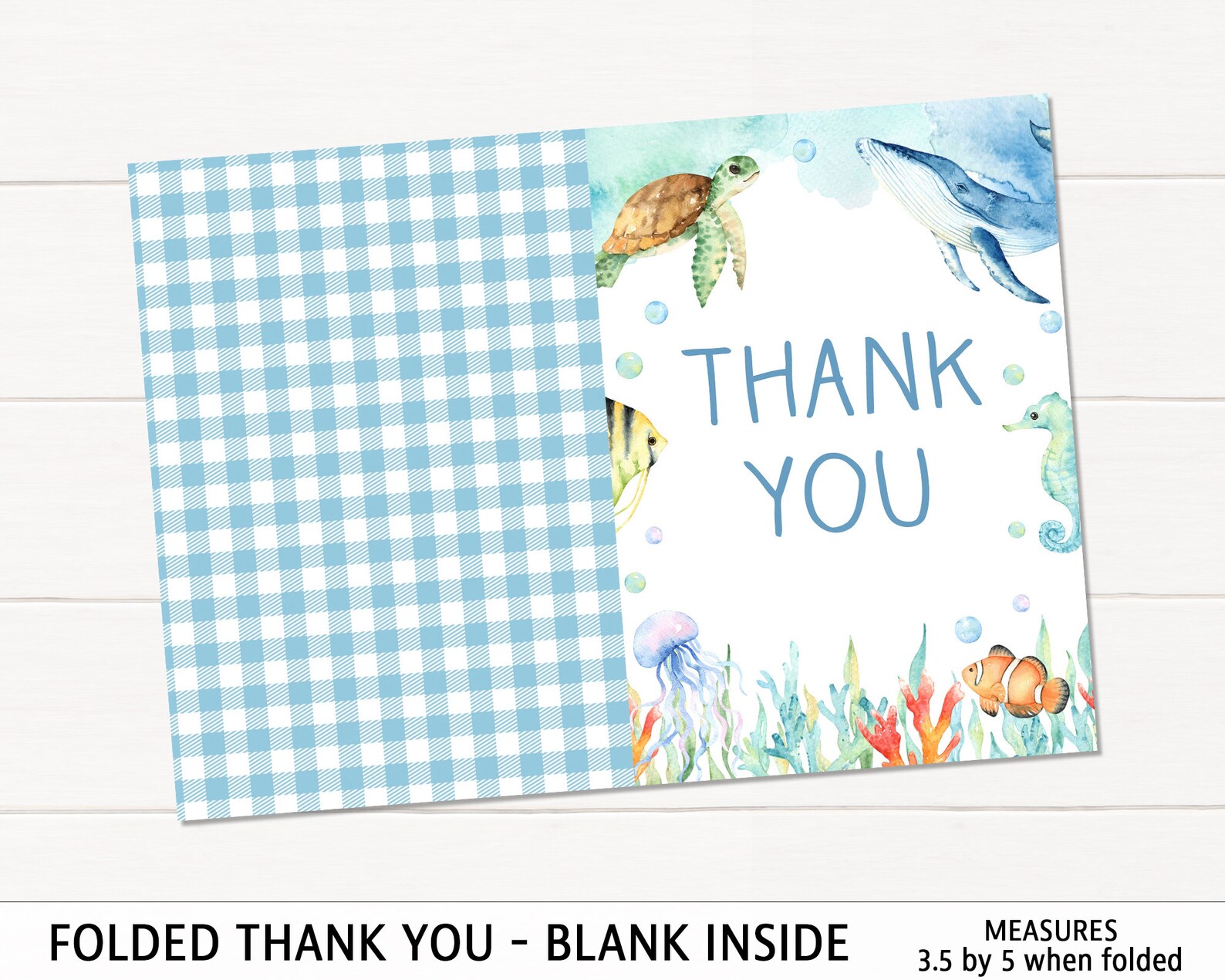 Ocean Animals Thank Your Note, Folded, Blank Inside, Whale, Turtle ...