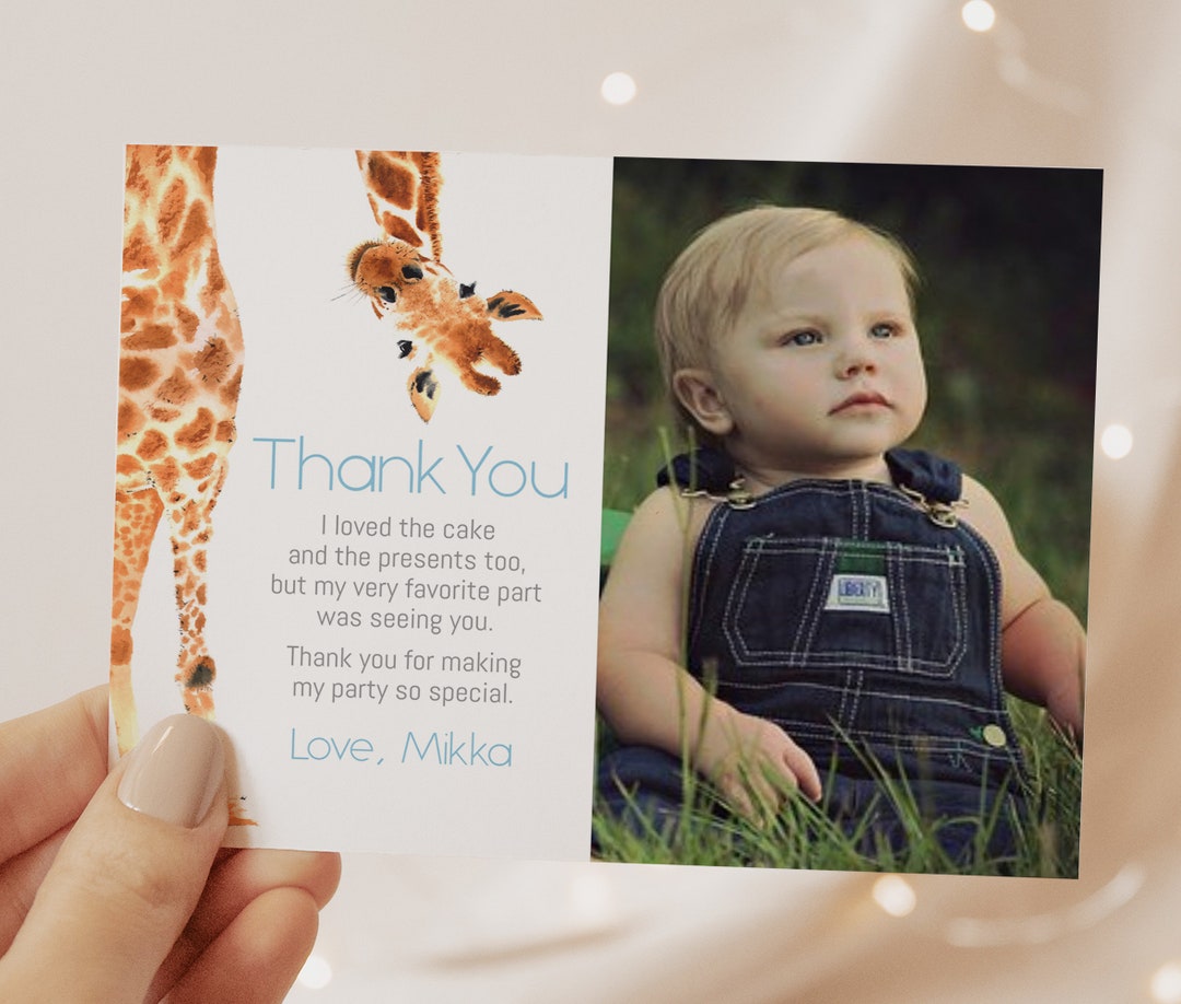 Giraffe Thank You Card, Editable Party Note (digital Download) - Etsy