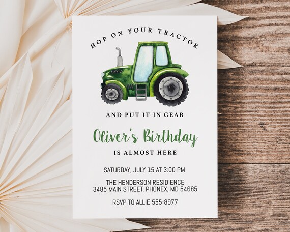 Tractor Birthday Invitation, editable, Start your tractors Invitation ...