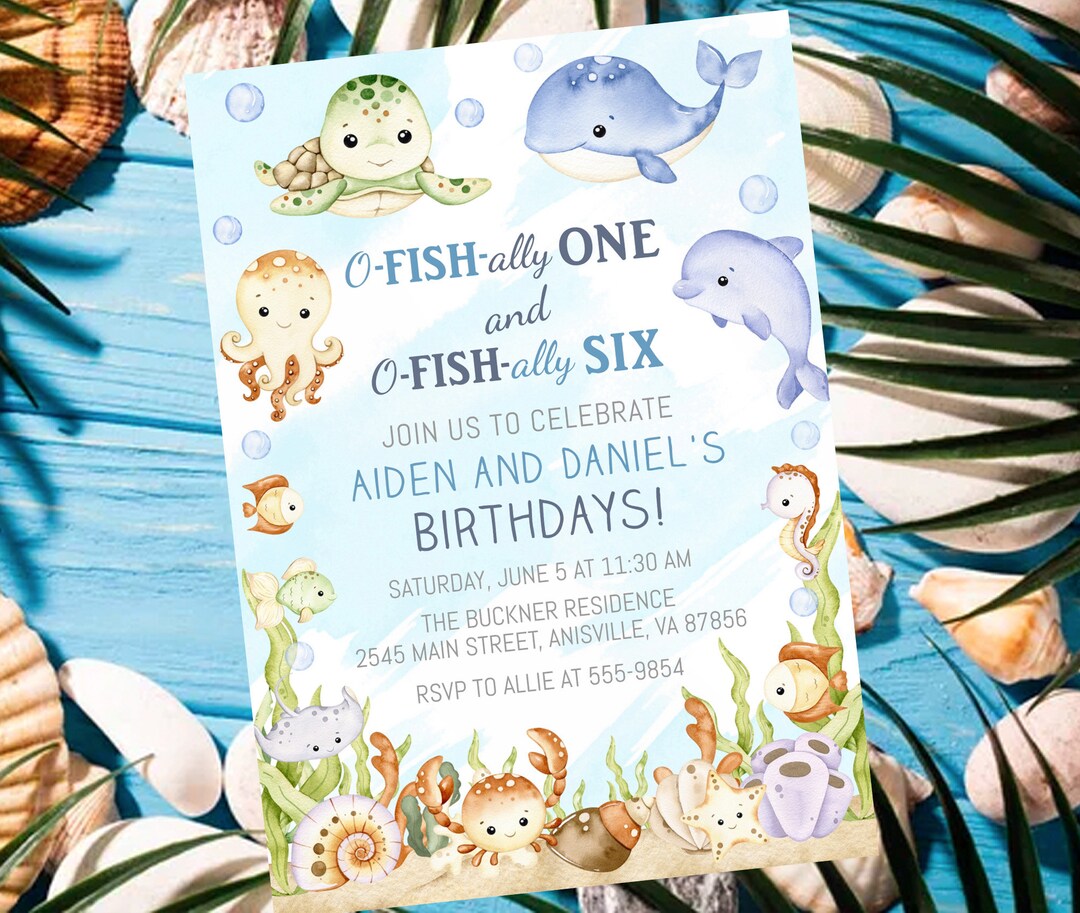 Dual Ocean Party Invitation Template, Editable, Ofishally Ages Editable ...