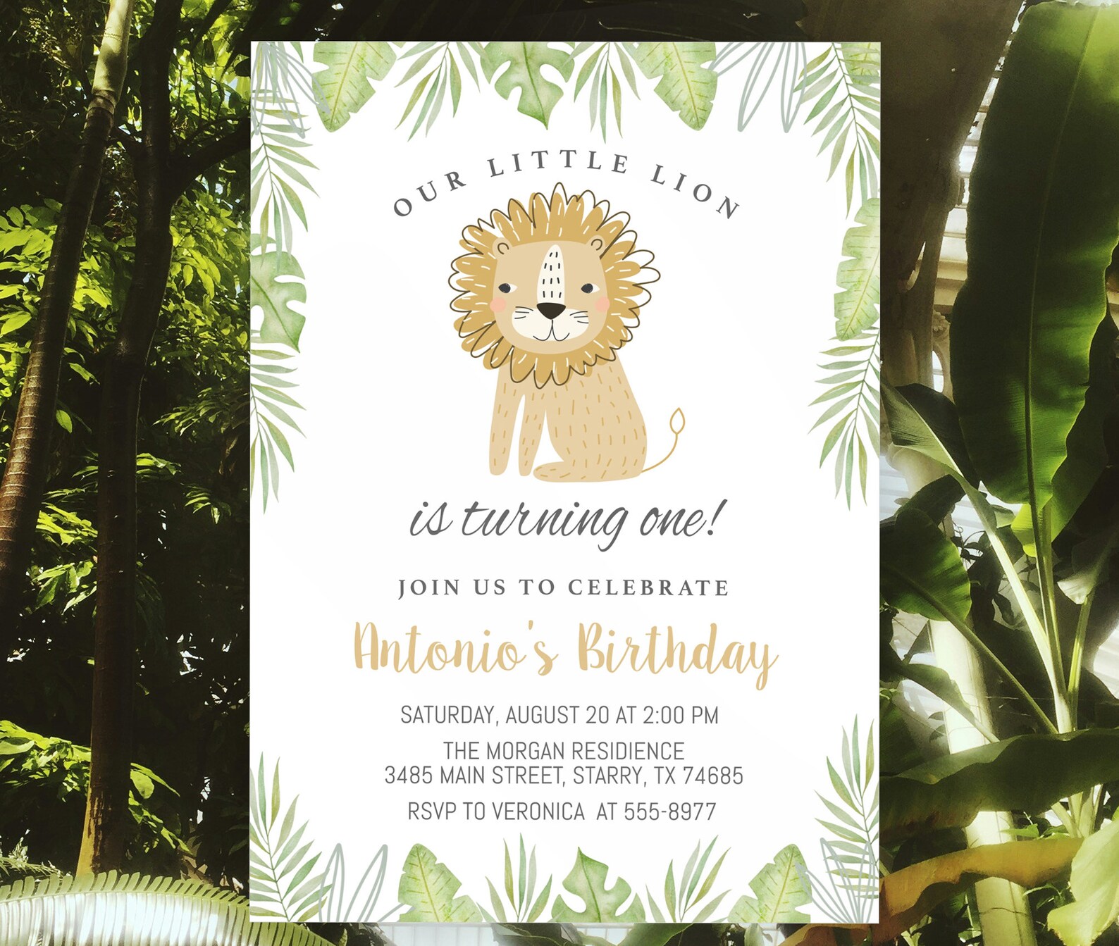 Lion Invitation, Lion Birthday, Boy, Cute Lion, Turning One Editable ...
