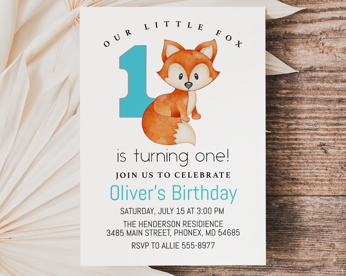 Woodand Animals Fox Birthday Invitation Template Editable - Etsy