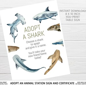 Adopt a Shark Party Activity Set: Editable Certificate & Sign (digital ...