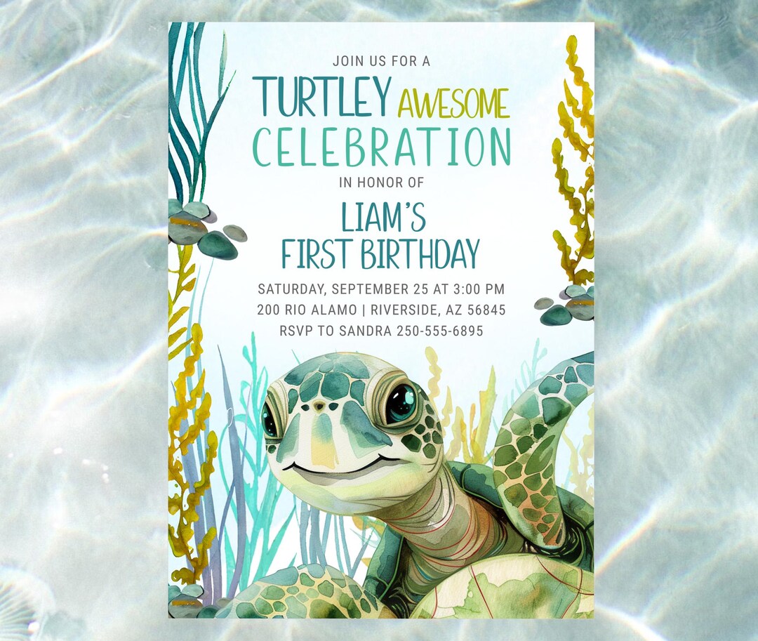 Turtle Birthday Invitation, Editable, Turtley Awesome, Under the Sea ...