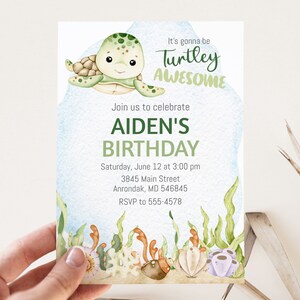 Turtle Birthday Invitation, Editable, Turtley Awesome, Under the Sea ...