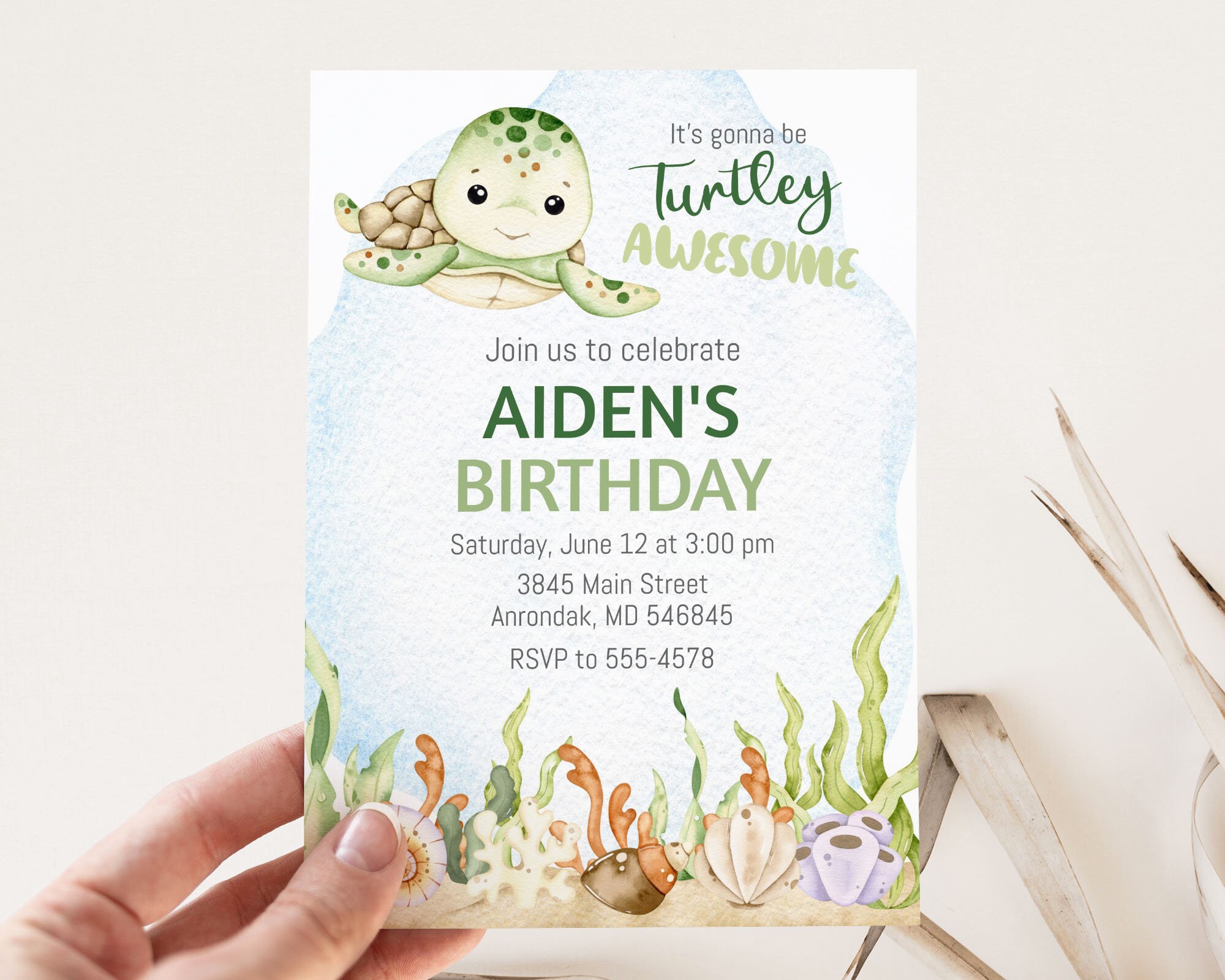 Turtle Birthday Invitation, Editable, Turtley Awesome, Under the Sea ...