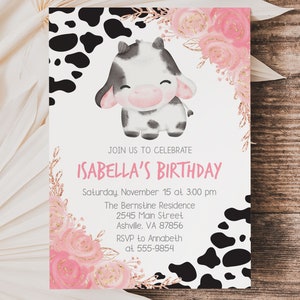Cow Birthday Invitation Template, Editable Birthday Invitation, Cute ...