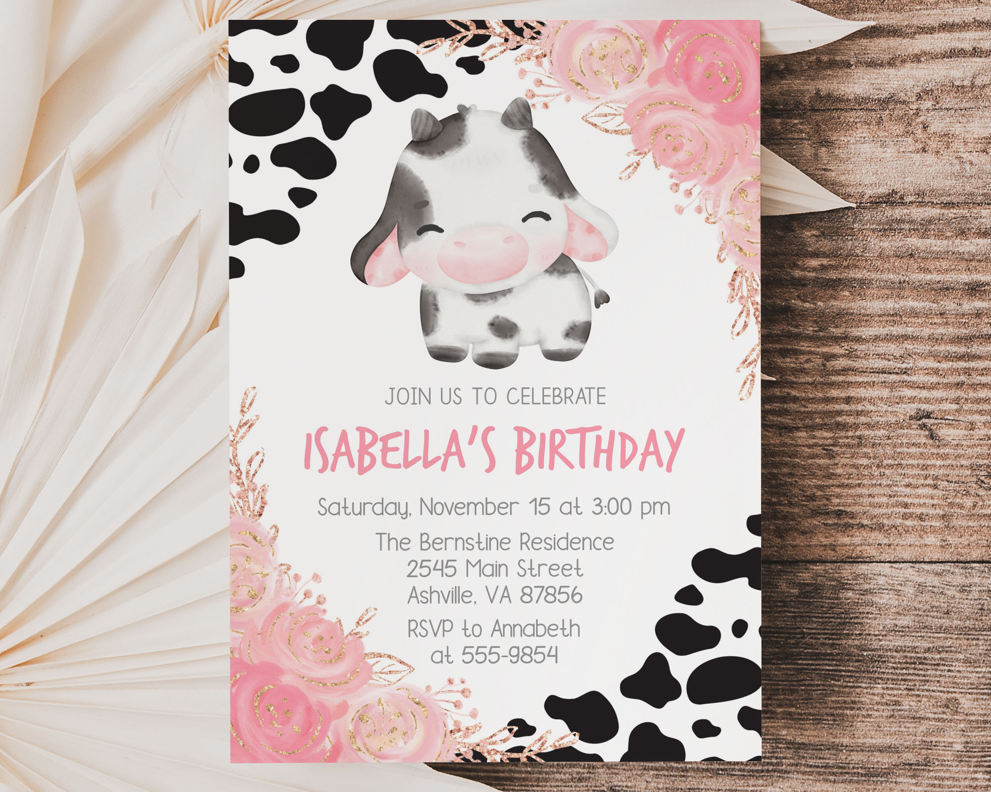 Cow Birthday Invitation Template, Editable Birthday Invitation, Cute ...