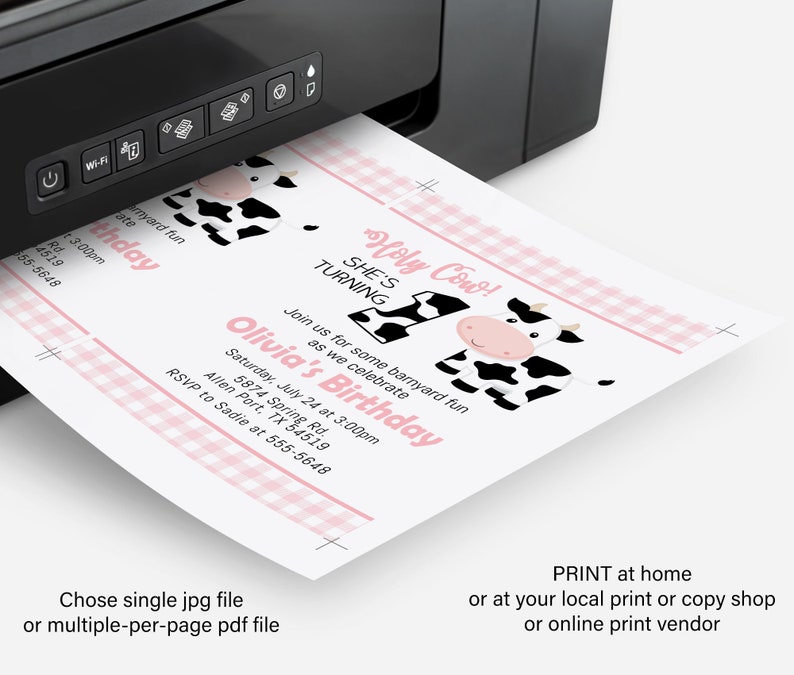 Cow First Birthday Invitation: Pink Gingham Holy Cow Turning One ...