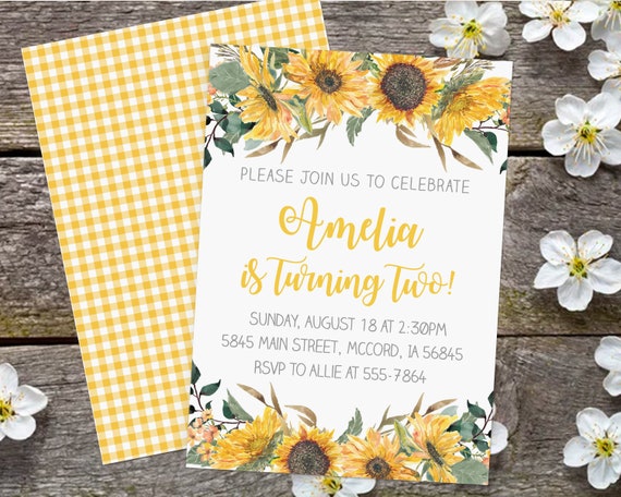 Sunflower Birthday Invitation, Editable Birthday Invitation with ...
