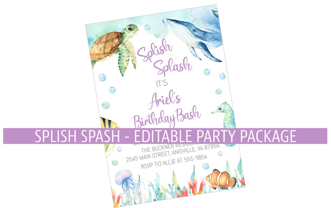 Splish Splash Girl Party Package, Party Bundle, Ocean Animals, Girl ...