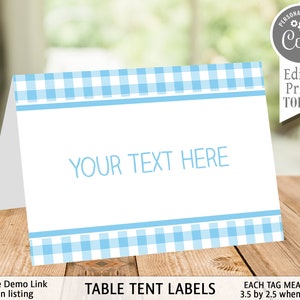 Blue Table Tent Label, Food Label, Blue Gingham, Editable Table Tent ...