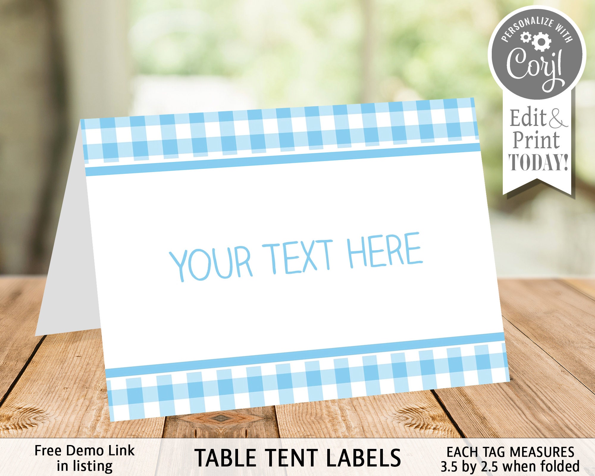 Blue Table Tent Label, Food Label, Blue Gingham, Editable Table Tent ...