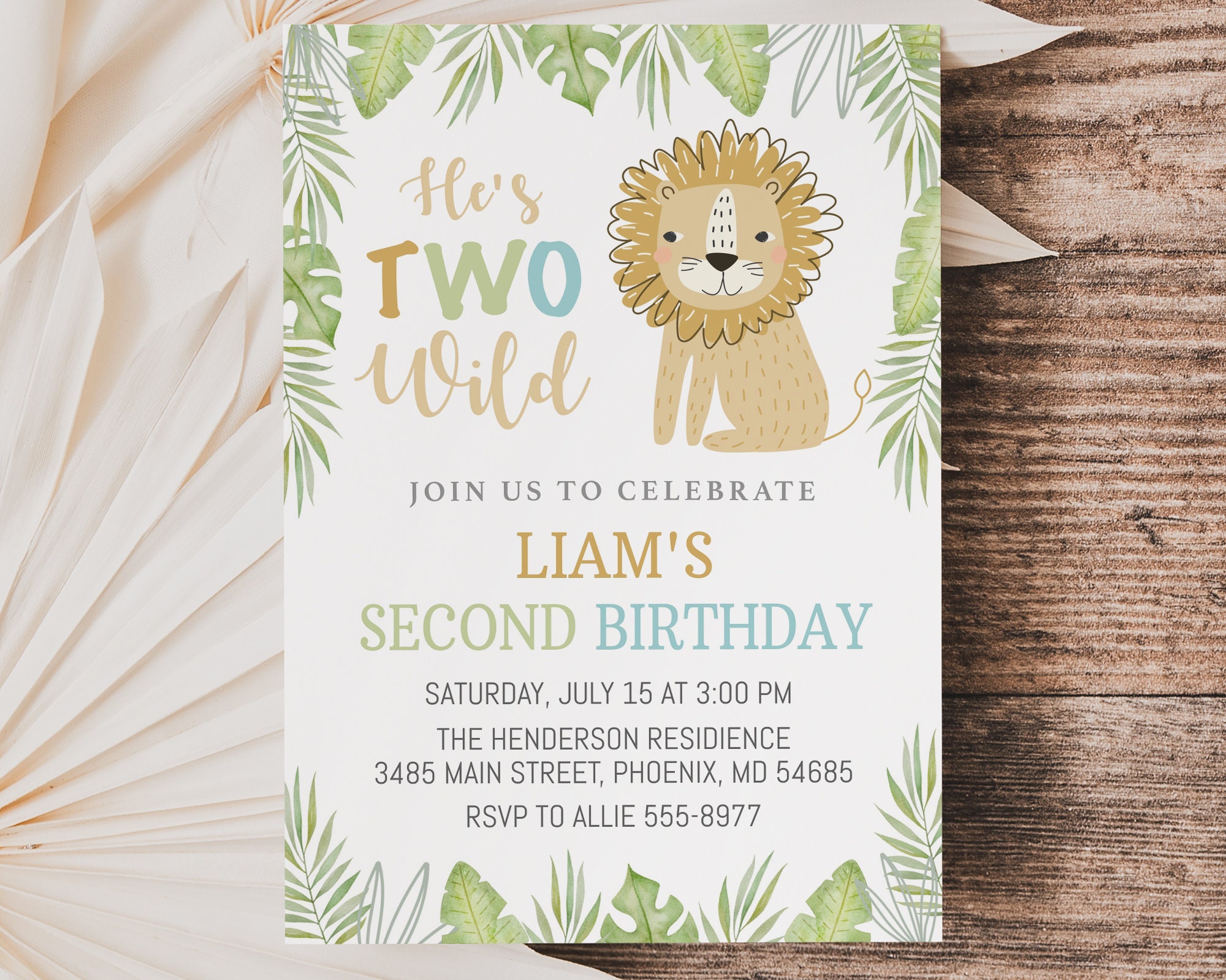 Lion Birthday Invitation Template, Boy, Cute Boho Lion Safari Animal ...